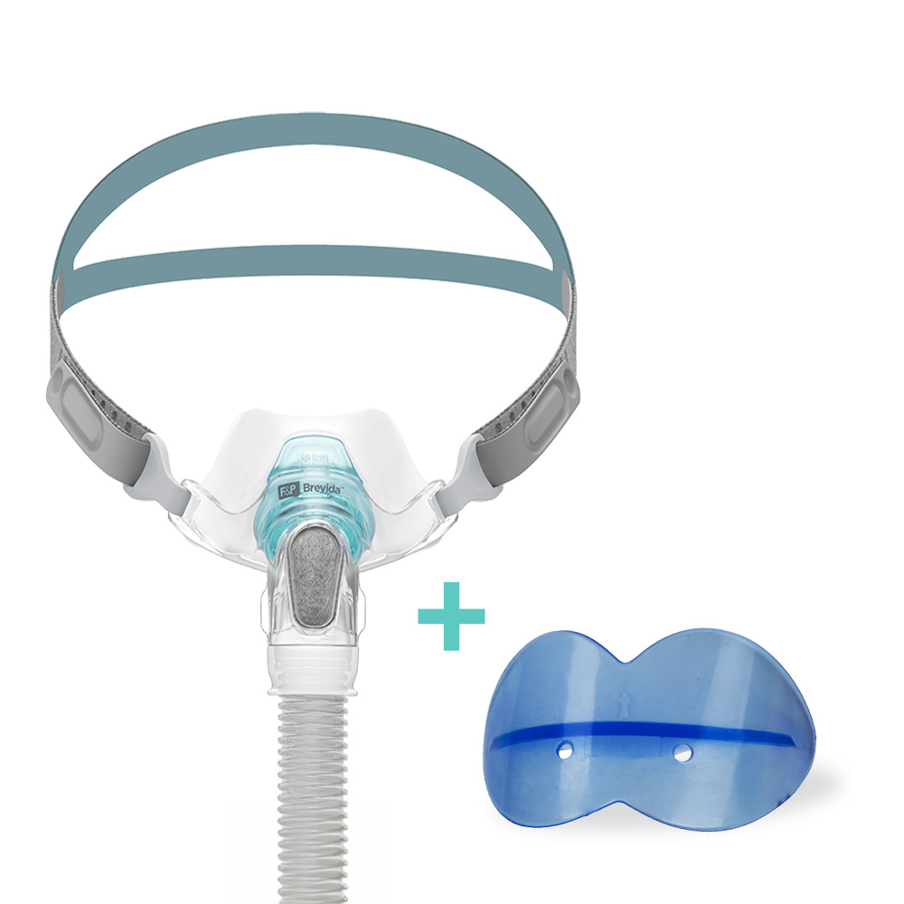 F&P Brevida Maske mit oxyhero CPAP pro gegen Mundleckagen